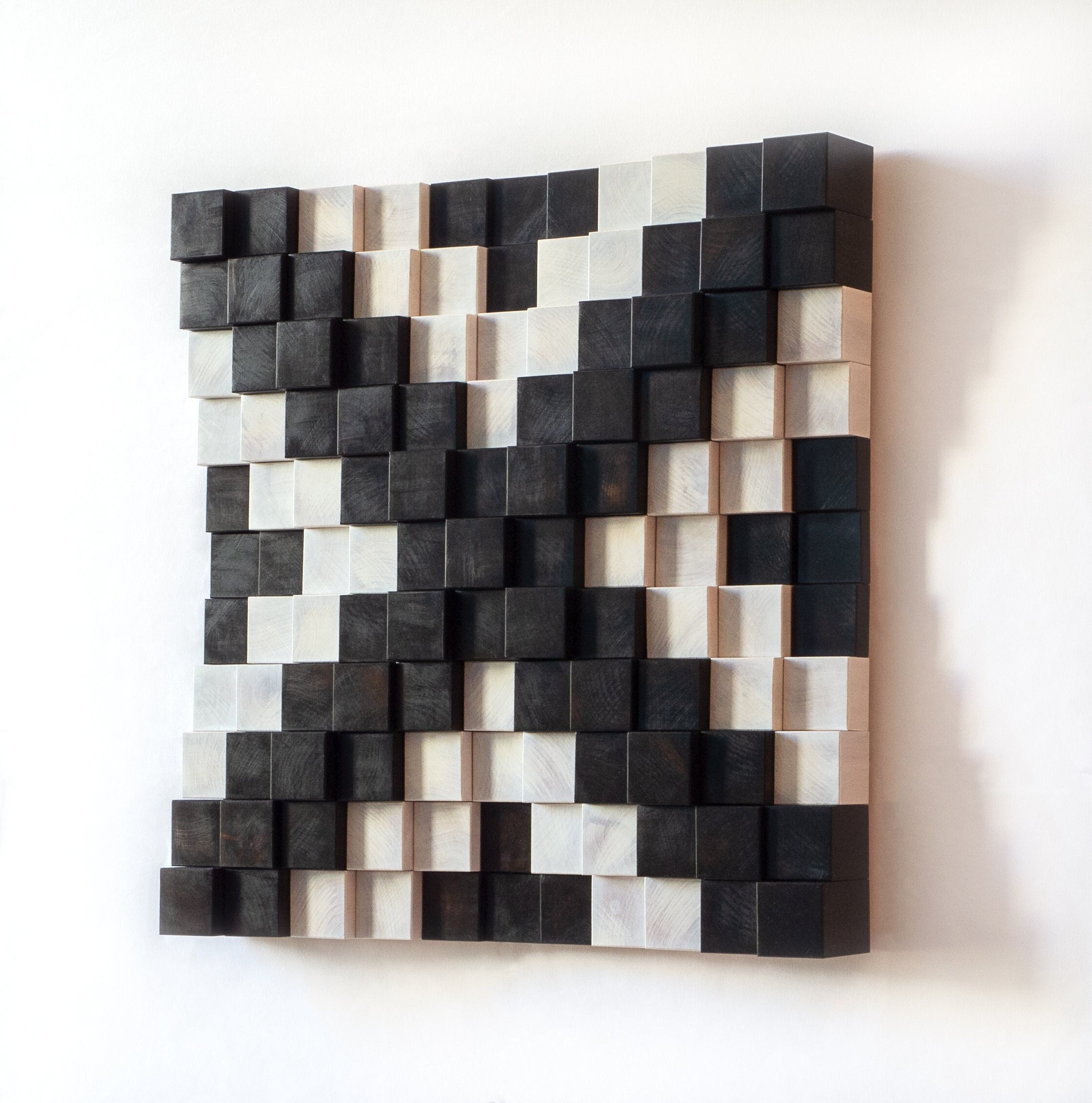 Wood Block Art 3D Wall Sculpture Wood Abstract Geometric Wall Art Wood ...
