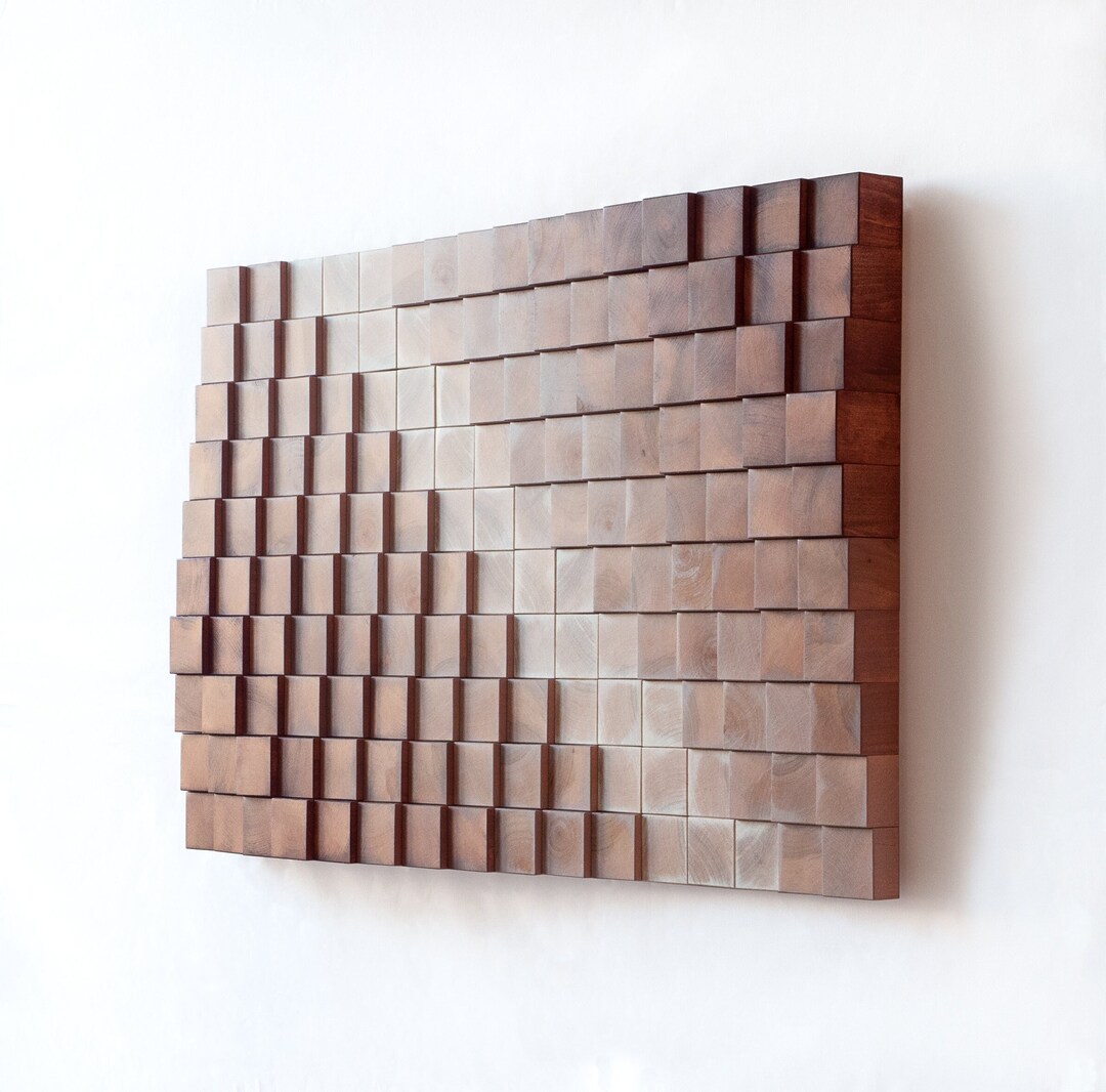 Wood Block Wall Art Wood Wall Decor Pastel Brown Gradient Parametric ...