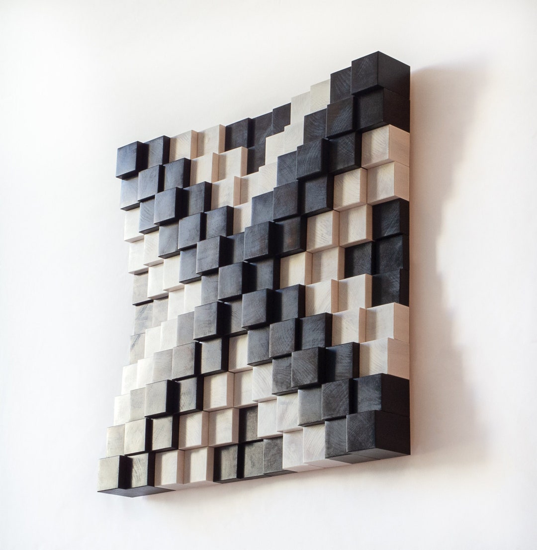Wood Block Art 3D Wall Sculpture Wood Abstract Geometric Wall Art Wood ...