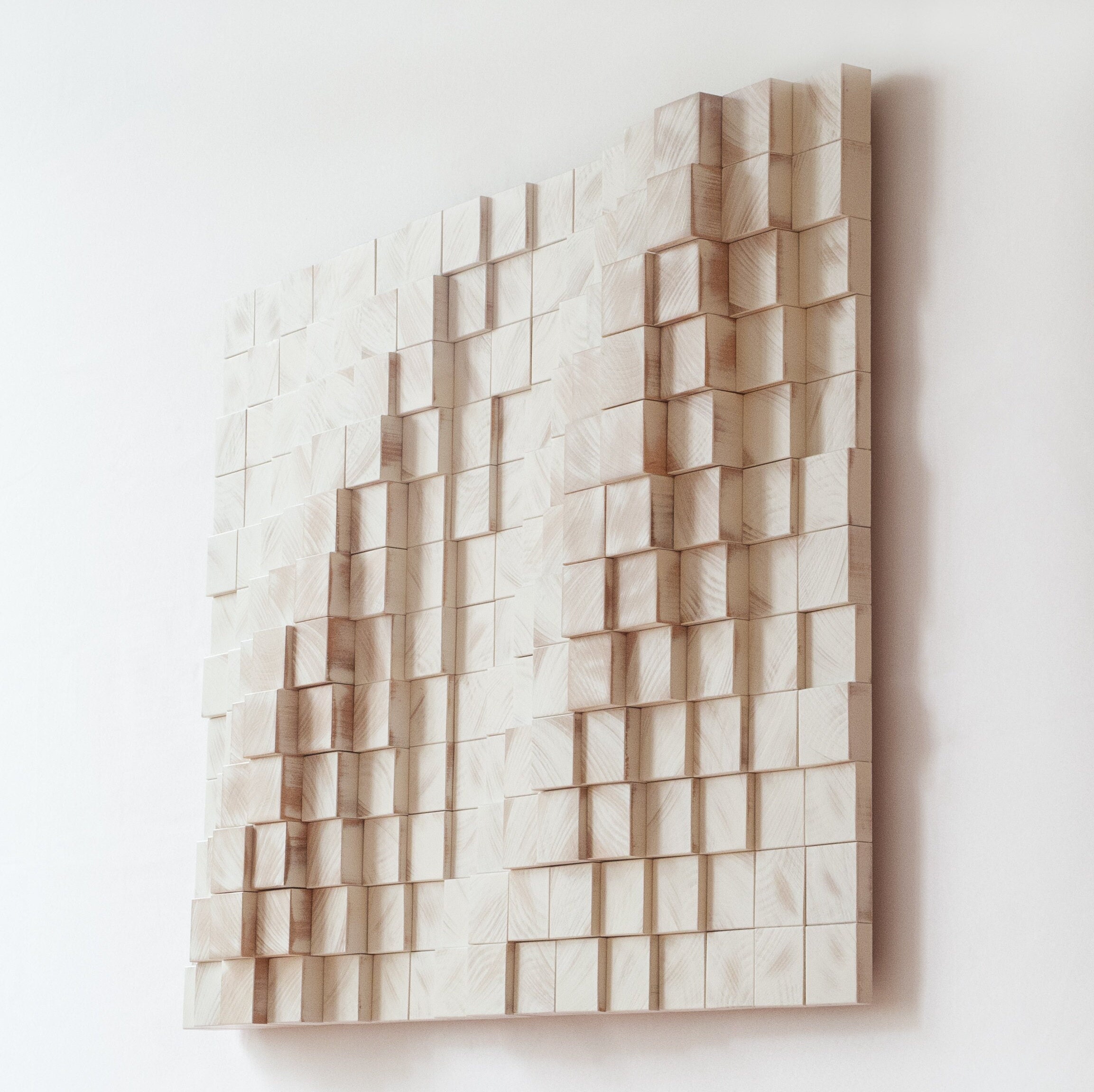 Parametric Wall Art Wood Block Art 3D Wall Sculpture Wood Decor White ...