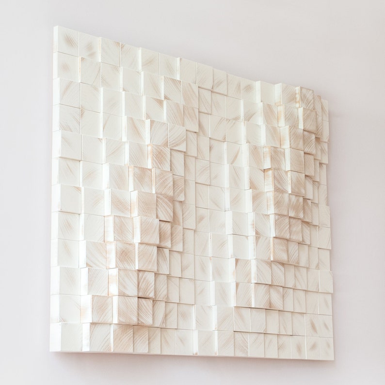 Parametric Wall Art Wood Block Art 3D Wall Sculpture Wood Decor White ...