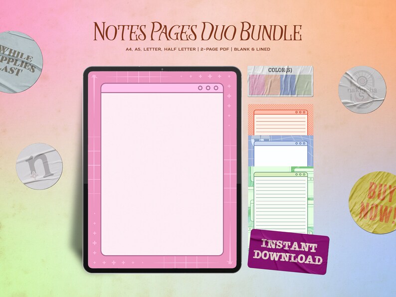 Printable Notes Pages & Goodnotes Template Blank and Lined Paper A4, A5 ...
