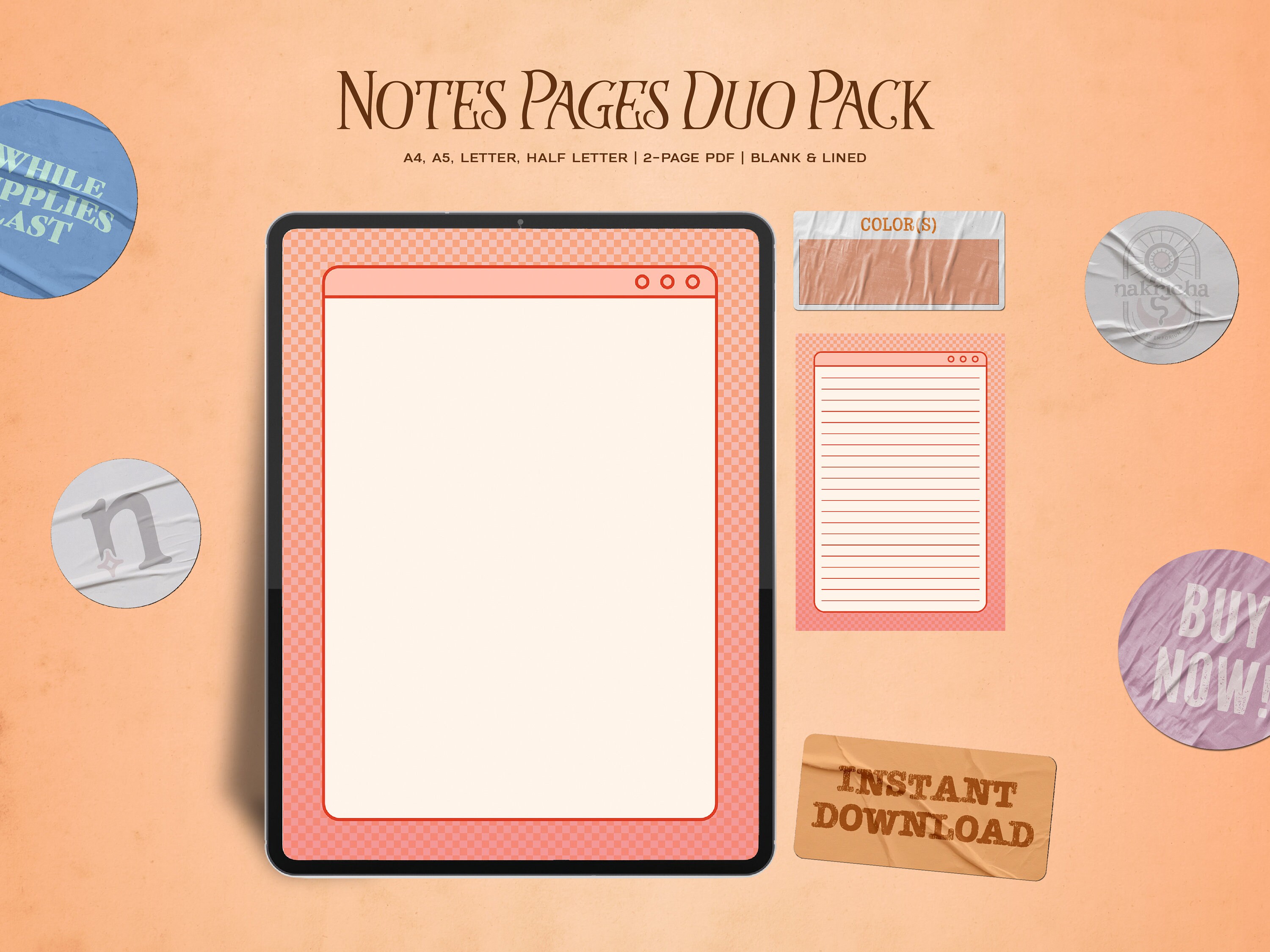 Printable Notes Pages & Goodnotes Template Blank and Lined Paper A4, A5 ...