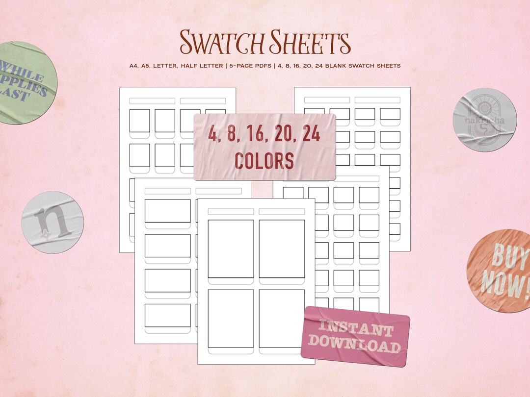 Printable Color Swatch Chart A4, A5, Letter, Half Letter - Etsy