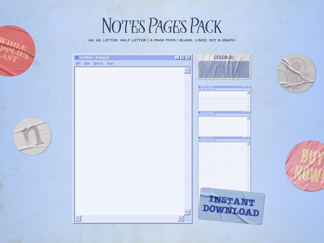 Printable Notes Pages & Goodnotes Template Blank, Lined Paper, Dot Grid ...