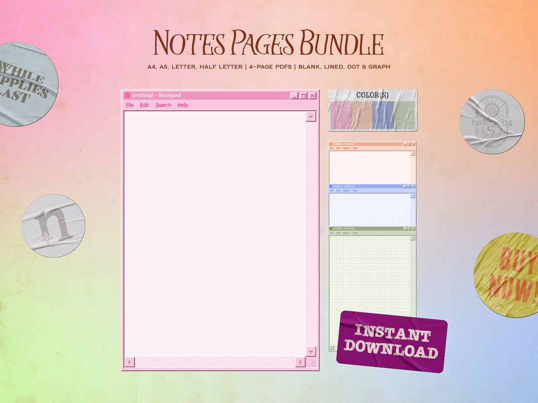 Printable Notes Pages & Goodnotes Template Blank, Lined Paper, Dot Grid ...