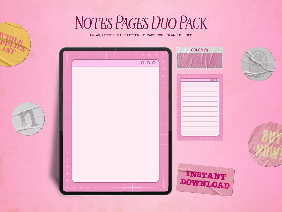 Printable Notes Pages & Goodnotes Template Blank and Lined Paper A4, A5 ...