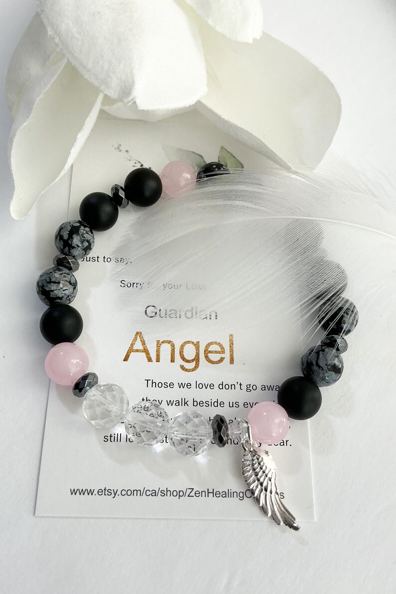 Angel Wing Rose Quartz Grief Bracelet, Sympathy Gift - Etsy Canada