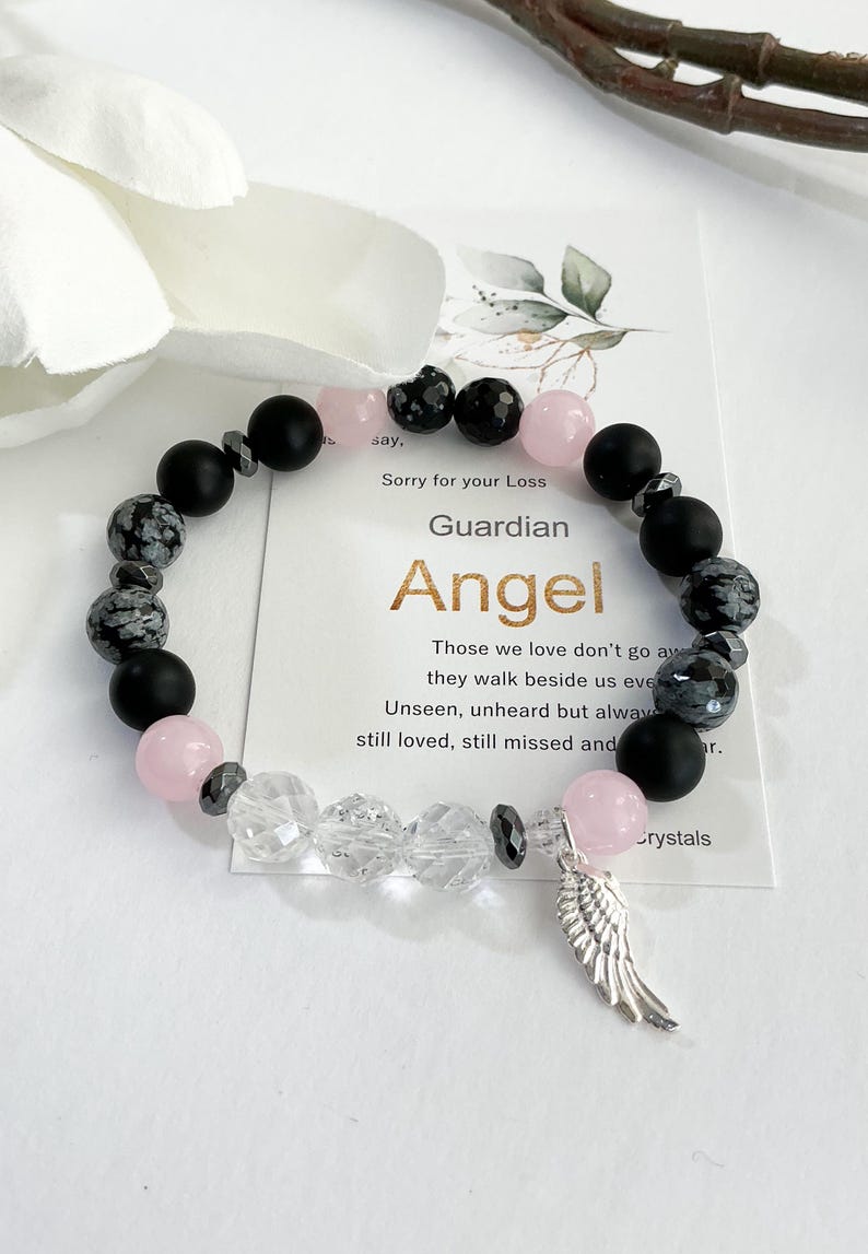 Angel Wing Rose Quartz Grief Bracelet, Sympathy Gift - Etsy Canada