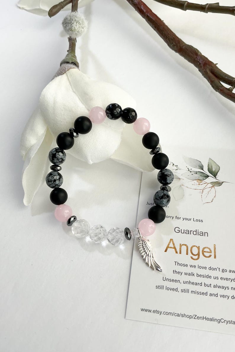 Angel Wing Rose Quartz Grief Bracelet, Sympathy Gift - Etsy Canada