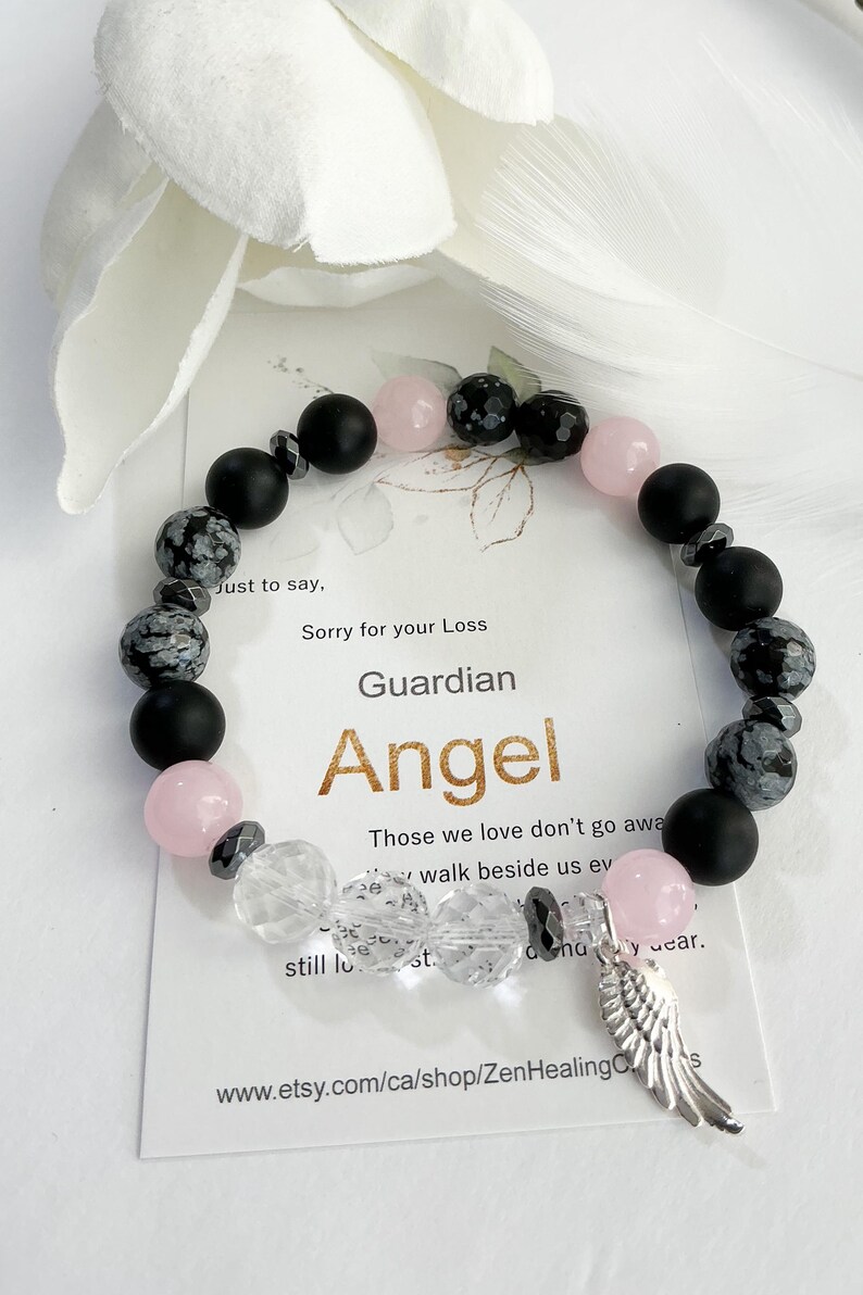 Angel Wing Rose Quartz Grief Bracelet, Sympathy Gift - Etsy Canada