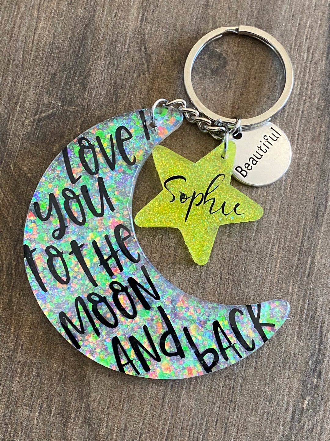 Moon and Stars Keychain - Etsy