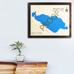 Brevort Lake, Michigan 3D Wood Map | Cabin Decor - Lake House Décor ...