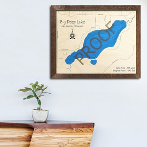 Big Deep Lake, MN 3D Wood Map | Custom Nautical Map, Cabin Decor, Lake ...