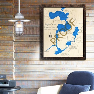 Sugar Camp Chain of Lakes, WI 3D Wood Map | Cabin Decor - Lake House ...