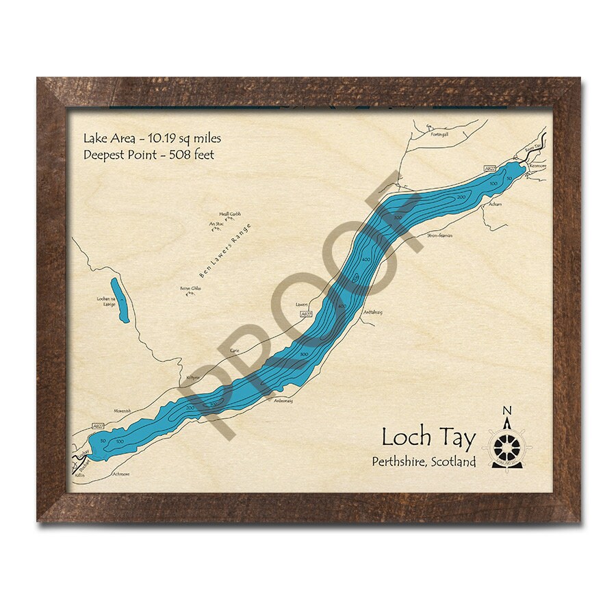 Loch Tay 3D Wood Map | Loch Tay Scotland Nautical Chart | Custom ...