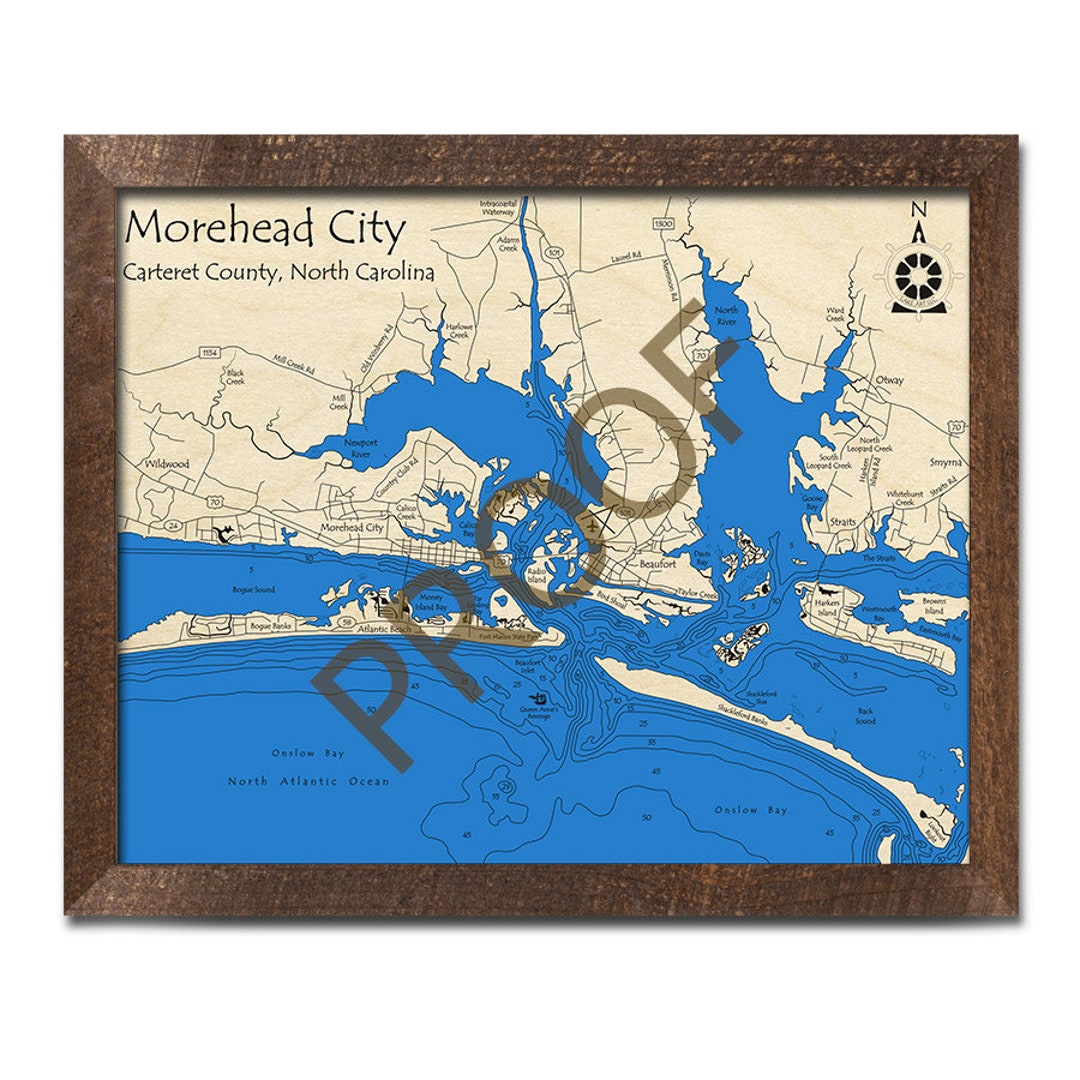 Wooden Morehead City Map, Beaufort, Onslow Bay, North Carolina ,3D Wood ...