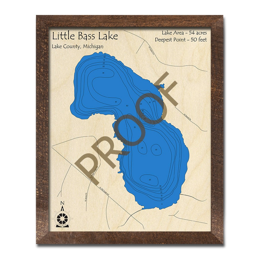 Little Bass Lake, MI 3D Wood Map | Custom Nautical Map, Cabin Decor ...