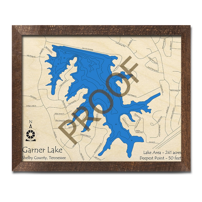 Garner Lake, TN 3D Wood Map | Custom Nautical Map, Cabin Decor, Lake ...