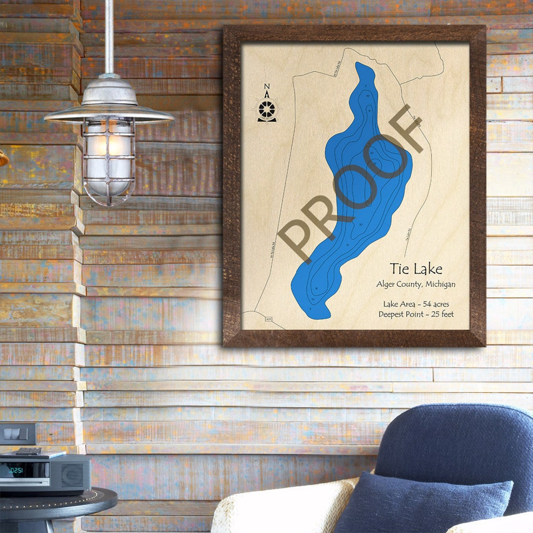 Tie Lake, MI 3D Wood Carved Map | Custom Nautical Map, Cabin Decor,lake ...