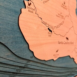 3D Catalina Map Nautical Wood Chart Laser-etched Carved 3D Wood Map ...