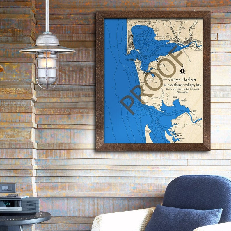 Grays Harbor - Willapa Bay, WA 3D Wood Map | 3D Depth Map, Cabin Decor ...