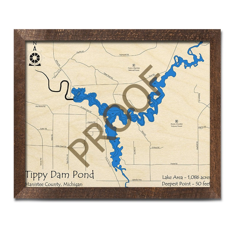 Tippy Dam Pond, MI 3D Wood Carved Map | Custom Nautical Map, Cabin ...