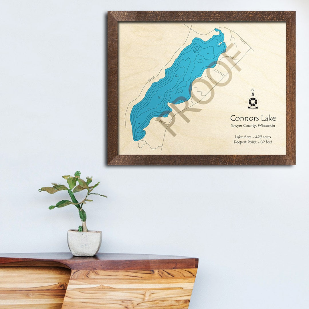 Connors Lake, WI 3D Wood Carved Map | Custom Nautical Wall Art, Cabin ...