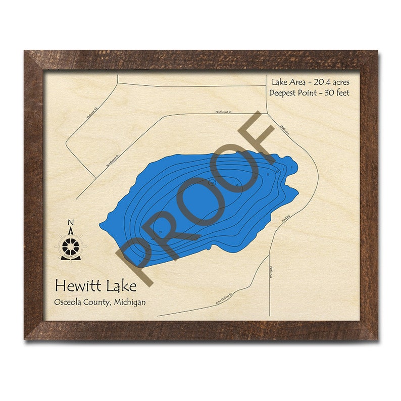 Hewitt Lake, MI 3D Wood Map | Custom Nautical Map, Cabin Decor, Lake ...