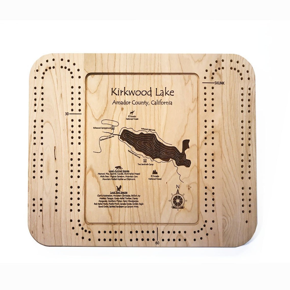 Kirkwood Lake Map | Wooden Cribbage Game Board | Custom Cribbage Board ...