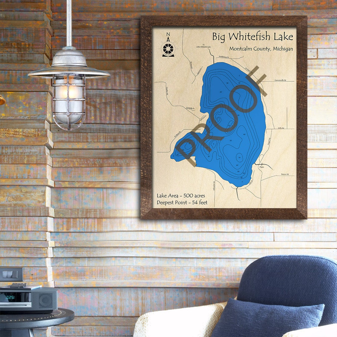 Big Whitefish Lake, MI 3D Wood Map | Custom Nautical Map, Cabin Decor ...