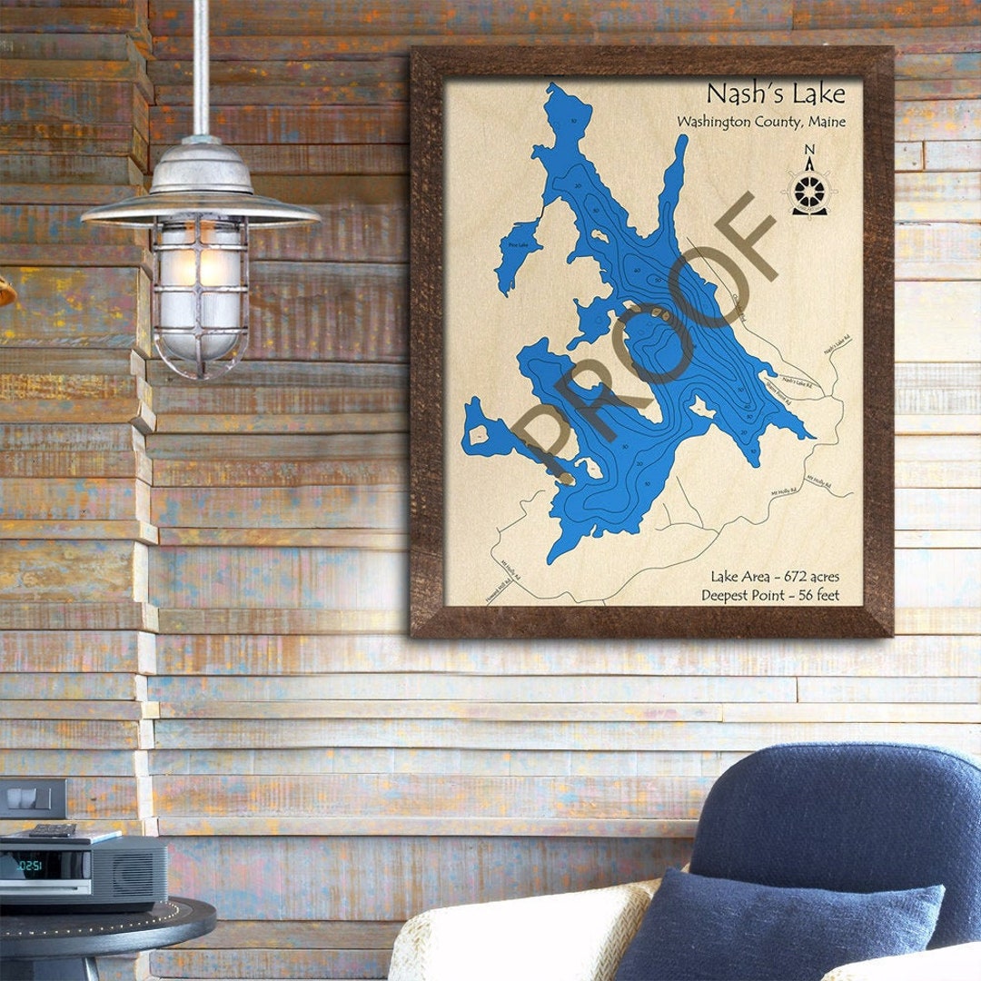 Nash's Lake, Maine 3D Wood Map | Custom Nautical Map, Unique Cabin ...