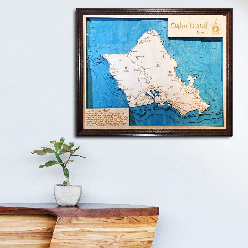 Oahu Hawaii 3D Laser-cut Wood Map Hawaii Gift Hawaii Decor | Etsy