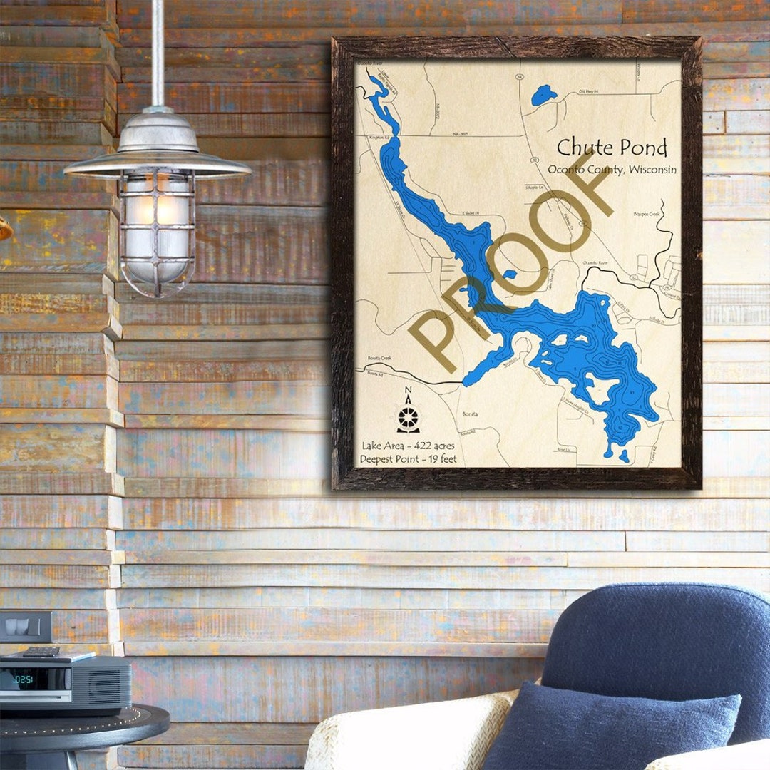 Chute Pond, Wisconsin 3D Wood Map | Custom Cabin Decor - Lake House ...