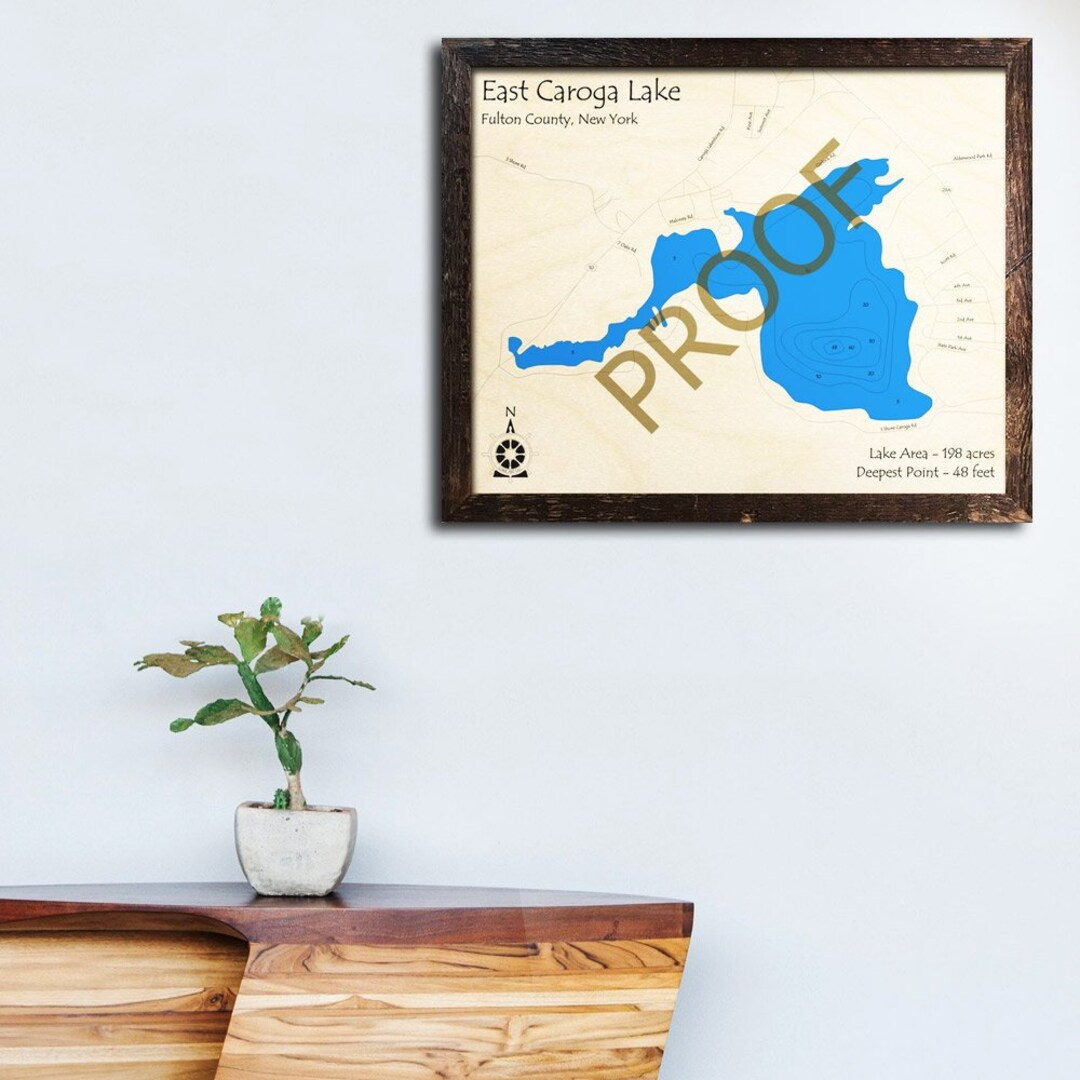 East Caroga Lake, New York 3D Wood Map | Cabin Decor - Lake House Décor ...