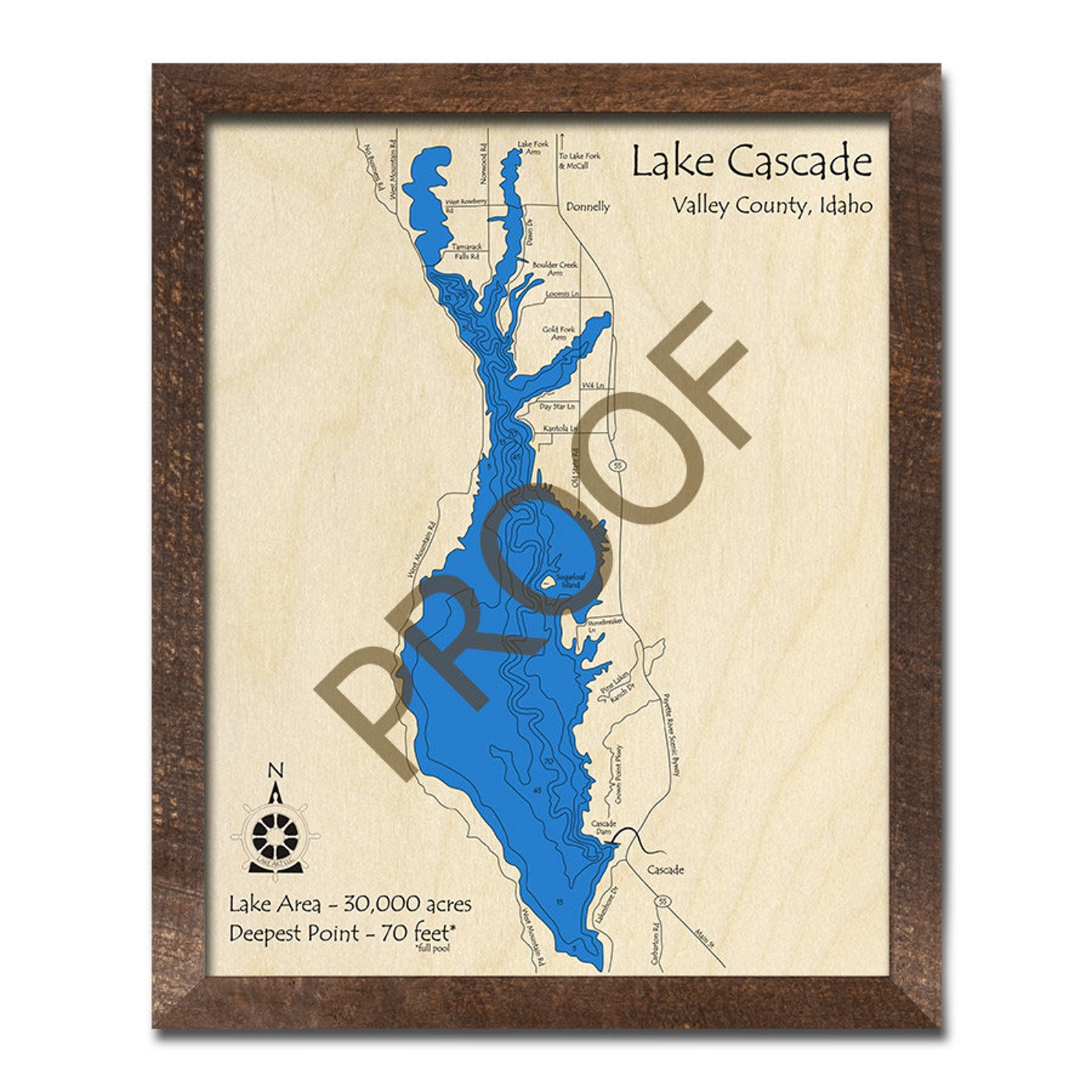 Lake Cascade, ID 3D Wood Map | 3D Depth Chart, Cabin Decor, Lake House ...