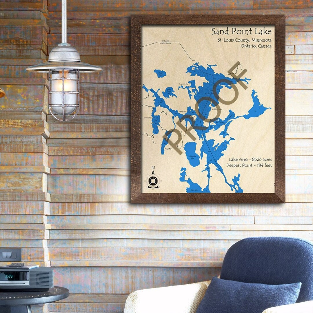 Sand Point Lake, MN 3D Wood Map | Custom Nautical Map, Cabin Decor ...
