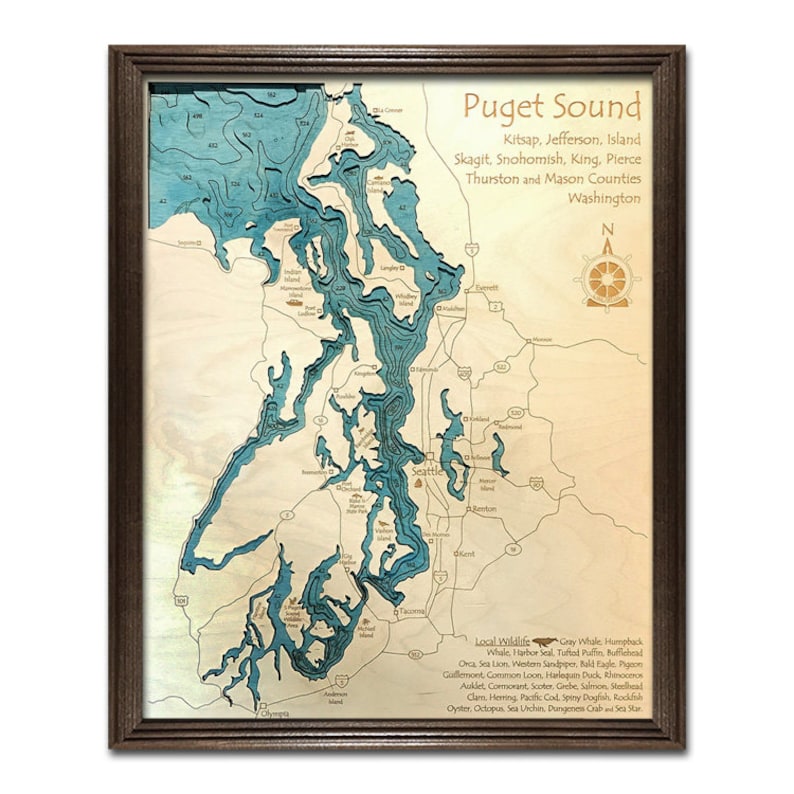 Puget Sound 3D Wood Map Puget Sound Wall Art Puget Sound | Etsy