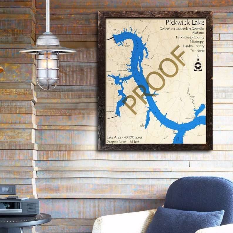 Wooden Pickwick Lake Map 3D Nautical Chart Cabin Decor - Etsy