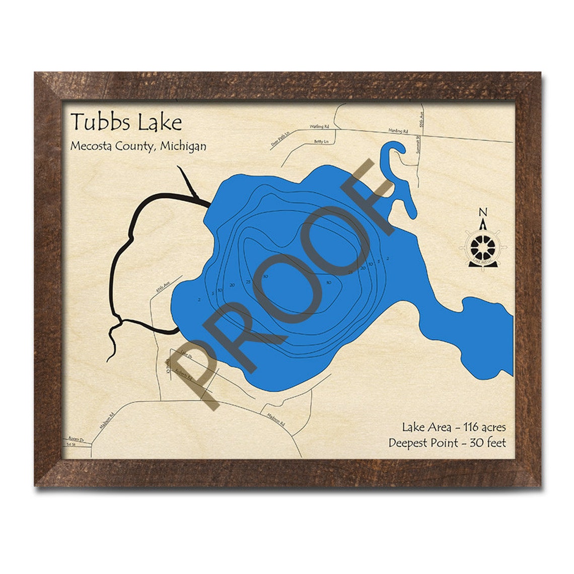 Tubbs Lake, MI 3D Wood Carved Map | Custom Nautical Map, Cabin Decor ...
