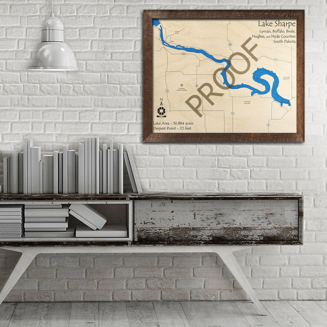 Lake Sharpe SD 3D Wood Map / 3D Depth Map Cabin Decor Lake - Etsy México