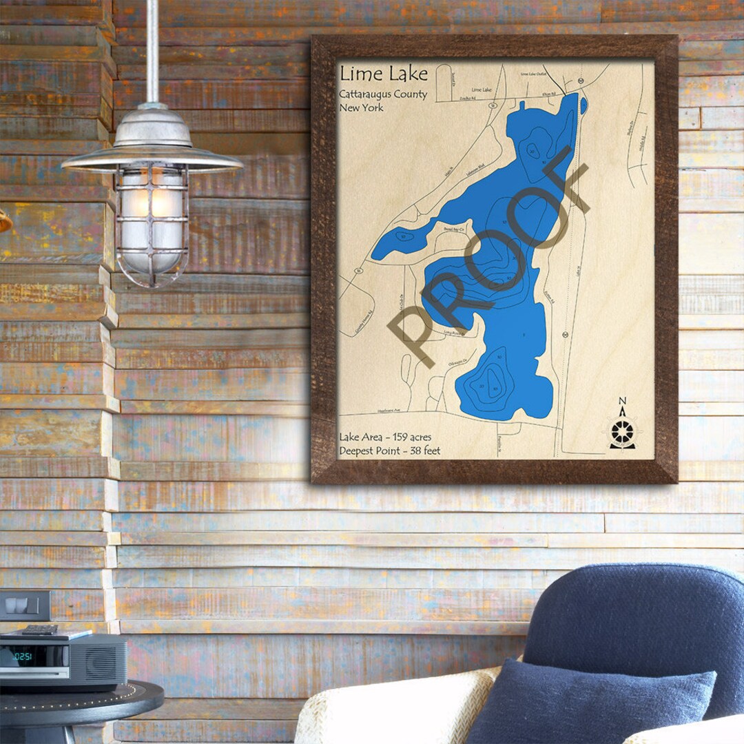 Lime Lake, NY 3D Wood Map | Custom Nautical Chart, Cabin Decor, Lake ...