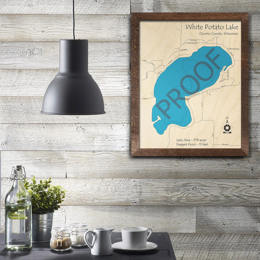 White Potato Lake, WI 3D Wood Carved Map | Custom Nautical Wall Art ...