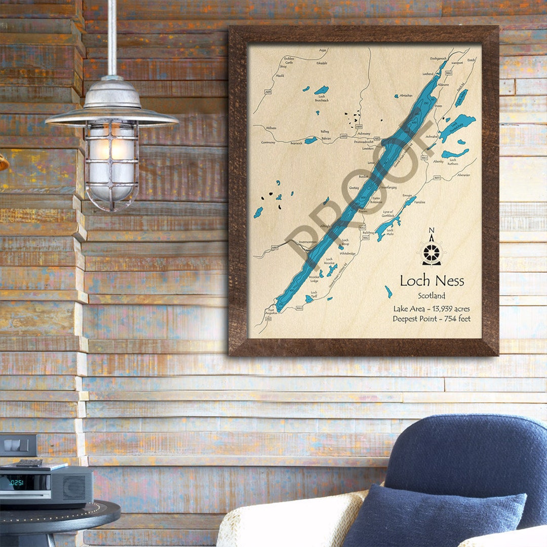 Loch Ness 3D Wood Map | Loch Ness Scotland Nautical Chart | Custom ...