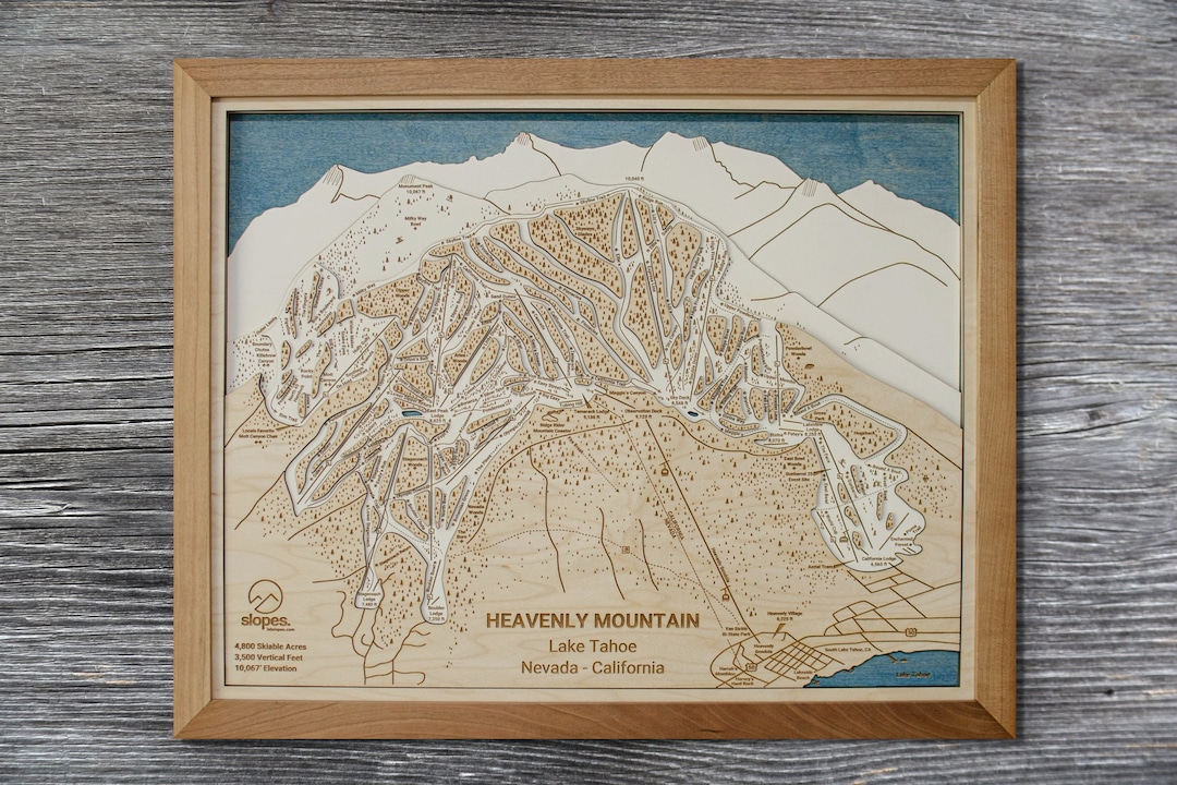 Heavenly Ski Map 16x20 Cherry Frame 3D Wood Map of Heavenly Ski Resort ...
