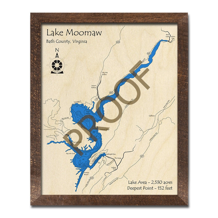 Lake Moomaw VA 3D Wood Map Custom Nautical Chart Cabin - Etsy Singapore