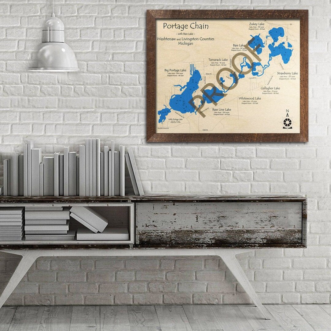Portage Chain, MI 3D Wood Carved Map | Custom Nautical Map, Cabin Decor ...