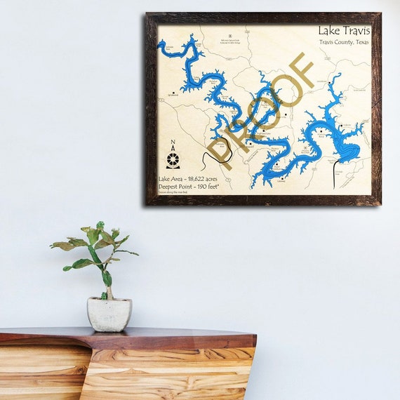 Lake Travis Texas 3D Wood Map Lake House Décor Cabin - Etsy