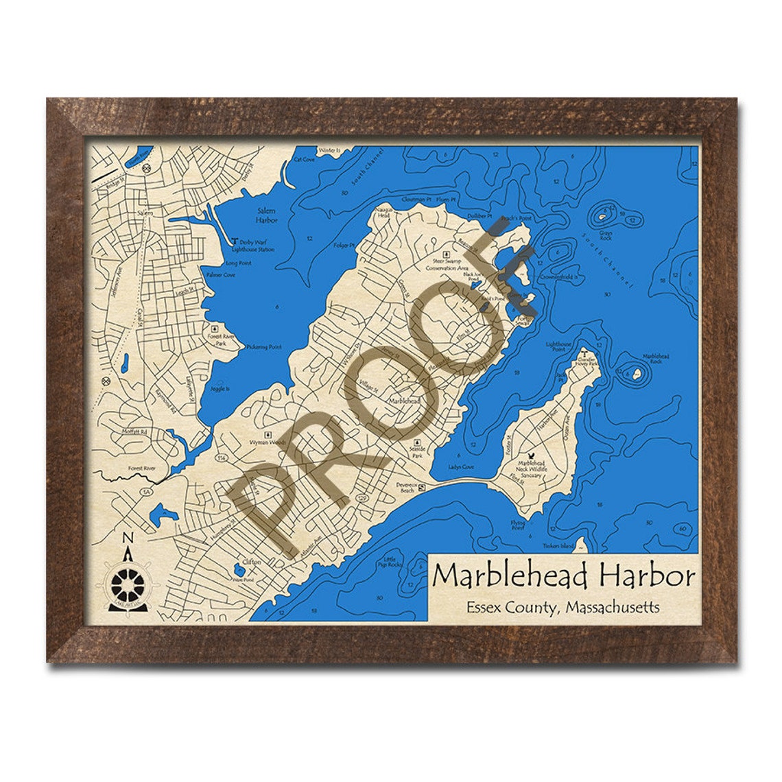 Marblehead Harbor MA 3D Wood Map Custom Nautical Chart - Etsy
