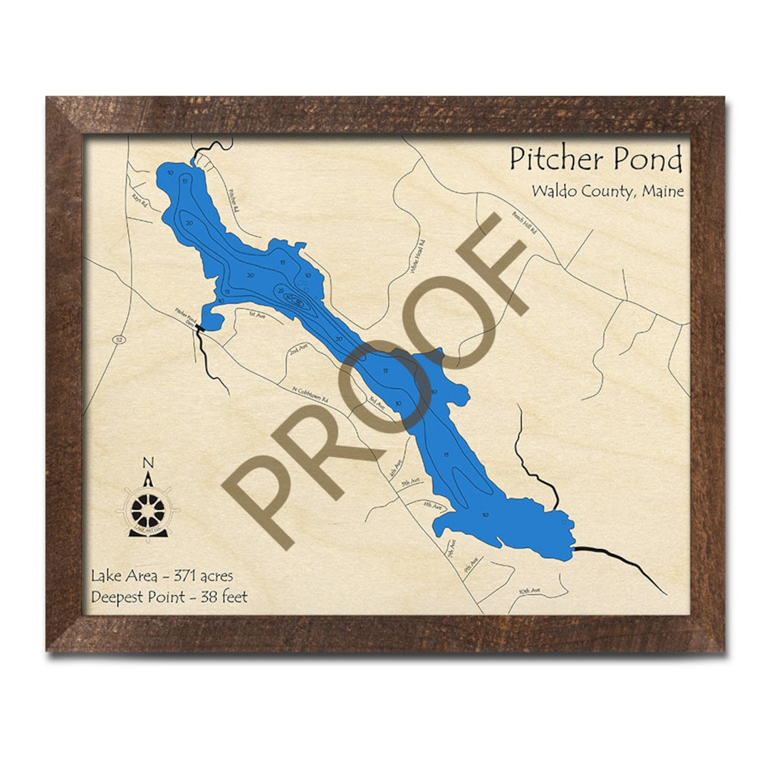 Pitcher Pond, Maine 3D Wood Map | Custom Nautical Map, Unique Cabin ...